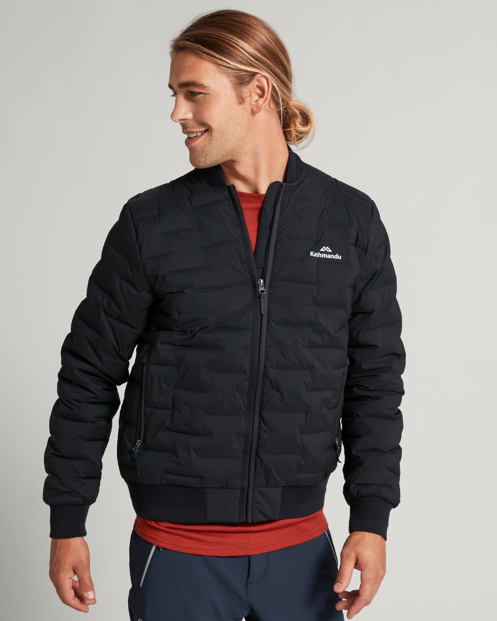 Men's Federate Stretch Down Bomber Jacket - Black – Kathmandu NZ