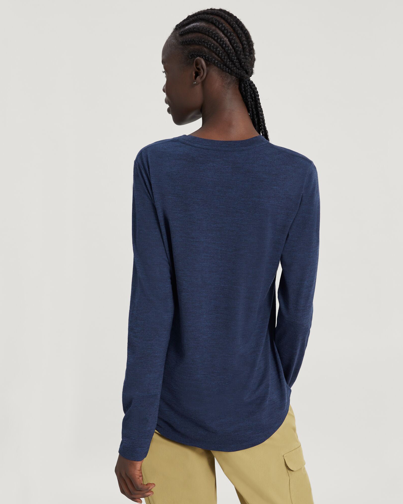 Women's 100% Merino Long Sleeve Crew Top - Midnight Navy Marle ...