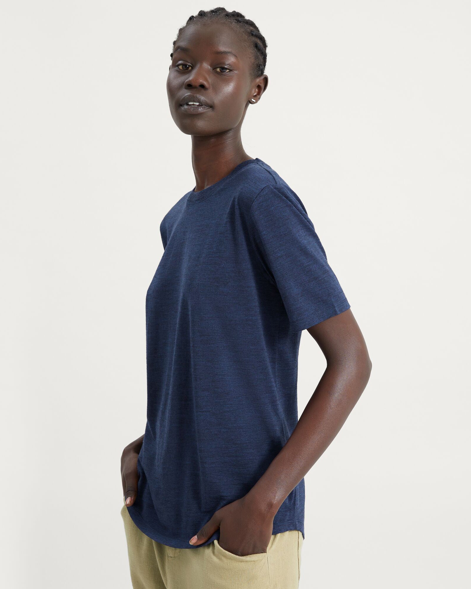 Women's 100% Merino Short Sleeve Crew Top - Midnight Navy Marle ...