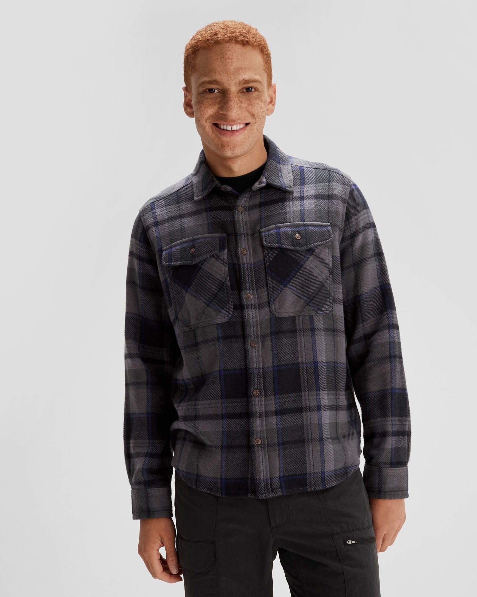 Men's Huntly Long Sleeve Shirt - Hut Plaid Charcoal – Kathmandu NZ