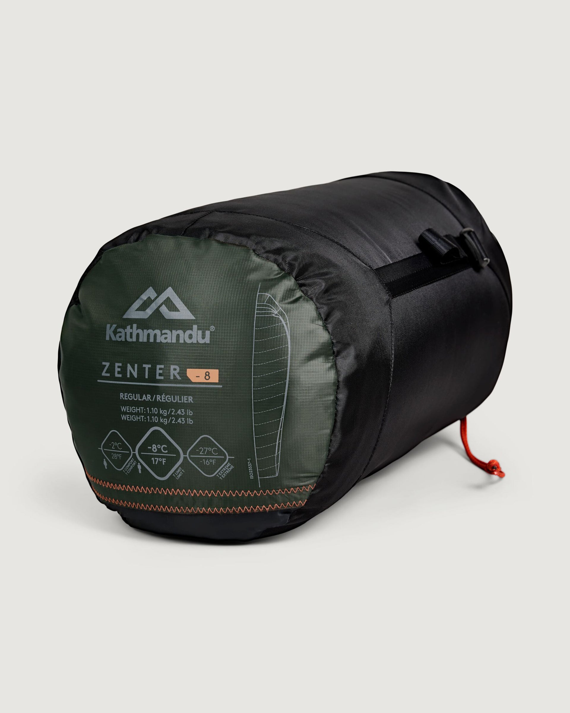 Zenter -8°C Down Sleeping Bag - Regular - Dark Moss/Black Stingray ...