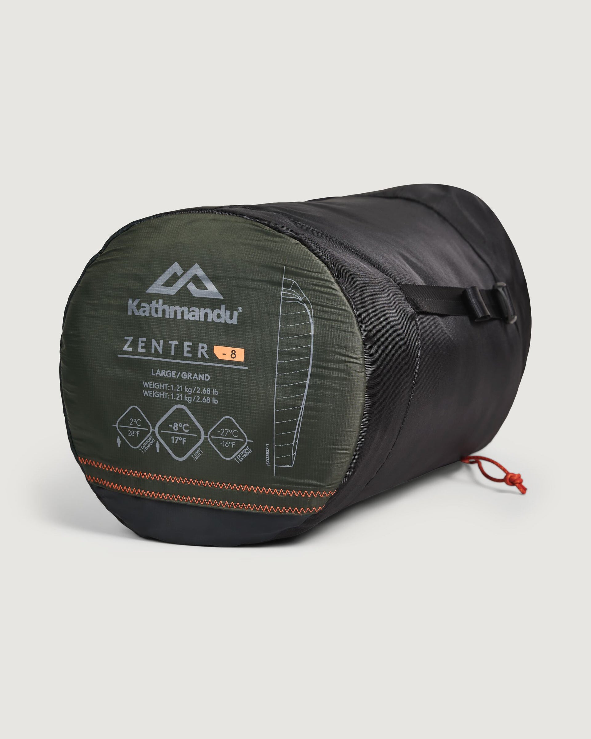 Zenter -8°C Down Sleeping Bag - Large - Dark Moss/Black Stingray ...