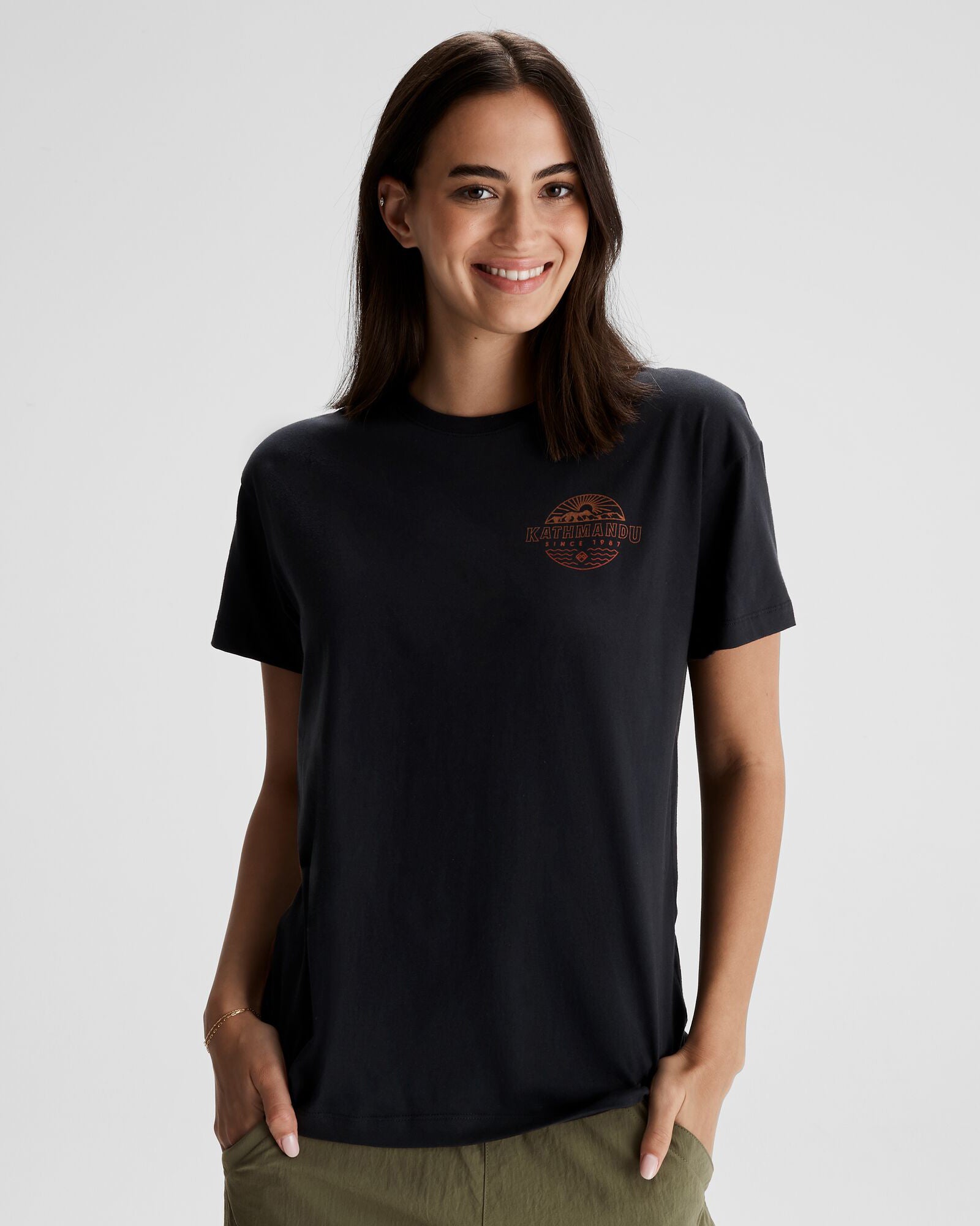 Women's Kathmandu Logo Faded Organic Cotton T-shirt - Black – Kathmandu NZ