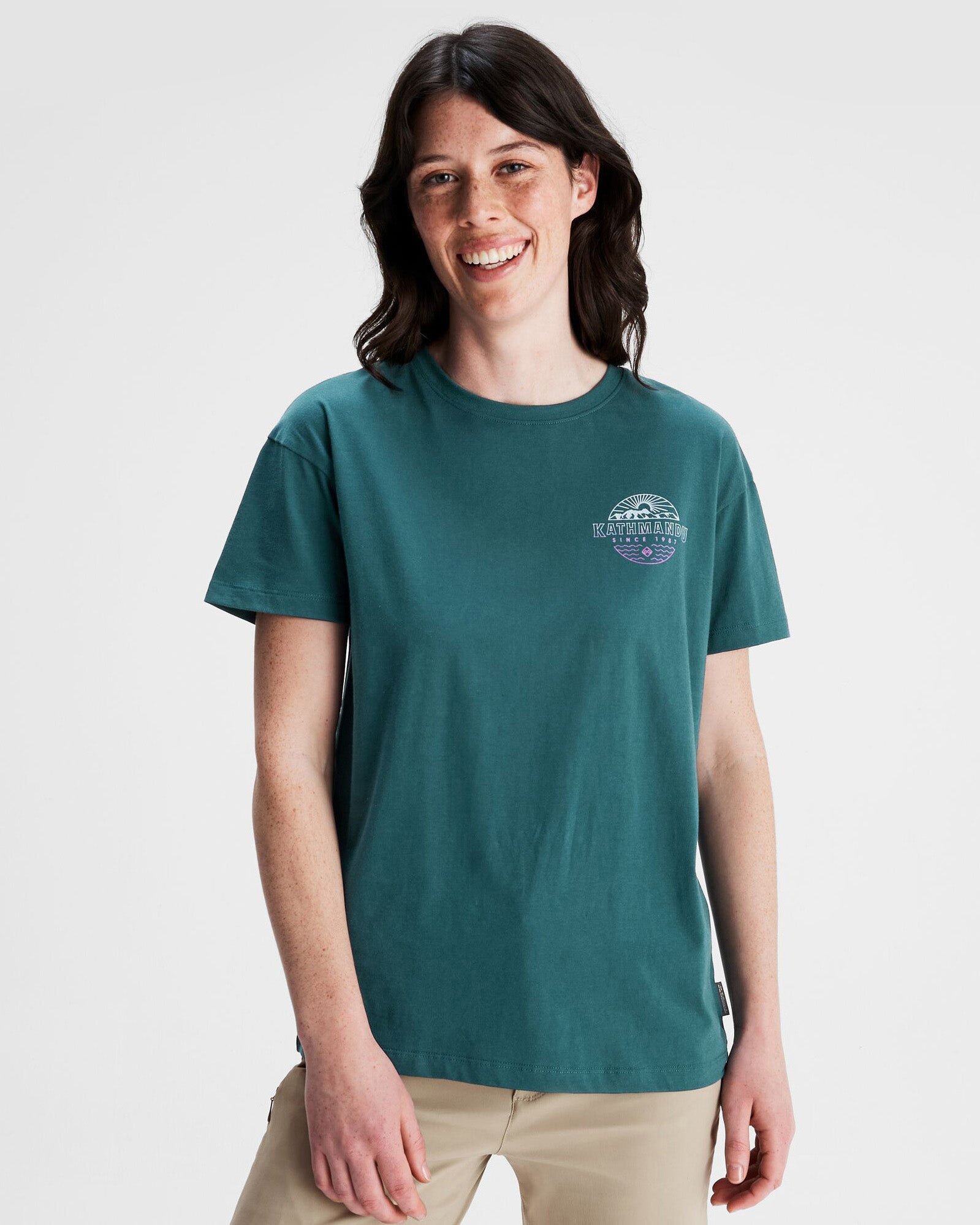 Women's Kathmandu Logo Faded Organic Cotton T-shirt - Deep Lagoon ...