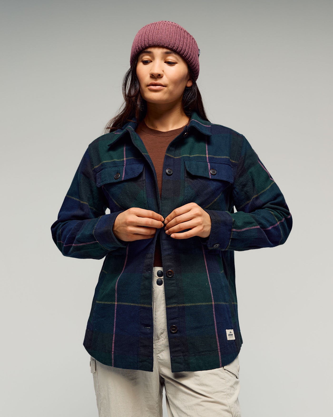 Women's Retreat Huntly Long Sleeve Overshirt - Dark Forest Plaid ...