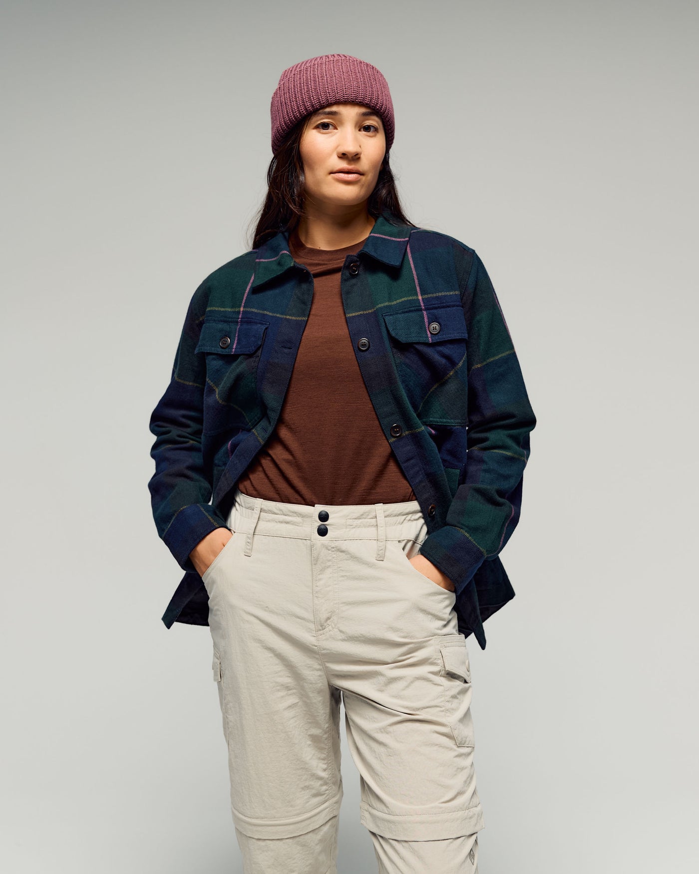 Women's Retreat Huntly Long Sleeve Overshirt - Dark Forest Plaid ...
